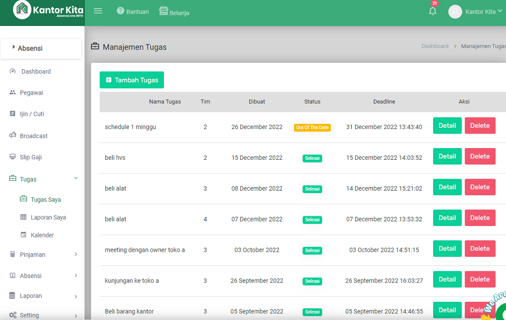 fitur tugas | Kantor Kita